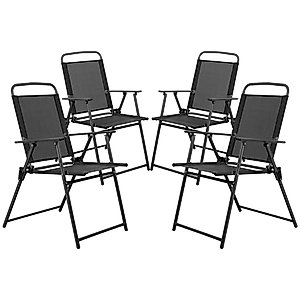 Vongrasig Folding Patio Dining Chairs Set of 4, Small Metal Outdoor Sling Chairs, Patio Furniture Set 4 Folding Chairs for Lawn, Garden, Deck, Backyard, Black