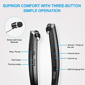 Bluetooth Headphones,Retractable Wireless Earbuds Neckband Headset Sports Noise Cancelling Stereo Earphones with Mic 24 Hrs Playtime Call Vibrate Alert(2020 Upgrade) (Black/Pink)