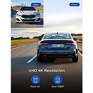 AZDOME 4K Dual Dash Cam Front and Rear, Built-in GPS/WiFi(64G SD Card Included), Dashboard Camera with UHD 3840x2160P, 3" Display, Sony Sensor, 170° FOV, WDR, Night Vision, Parking Monitor, G-Sensor