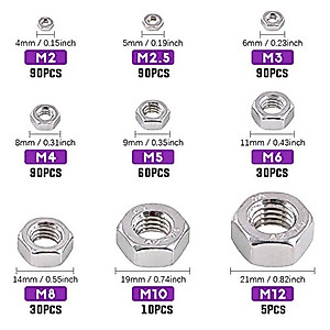 Swpeet 595Pcs 304 Stainless Steel Serrated Metric Acorn Cap Nuts Hex Dome Cap and Hex Nuts Assortment Kit