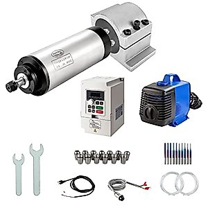 CNC Spindle Motor kits, 110V 1.5KW 1500W 80mm Water Cooled Spindle Motor CNC Spindle CNC Motor + 110V 1.5KW VFD + ER11 Collet set + Aviation Wire +Power wire+ Drill Bits For CNC Router Machine