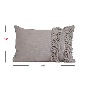 Foreside Home & Garden Gray Handwoven 14x22 Decorative Cotton Throw Pillow with Hand Braided Tassels