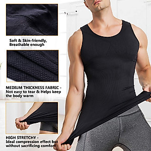 MOLUTAN Mens Compression Shirt Slimming Body Shaper Vest Sleeveless Waist Traner Workout Tank Top Tummy Control Shapewear (Black, tank, X-Large-XX-Large)