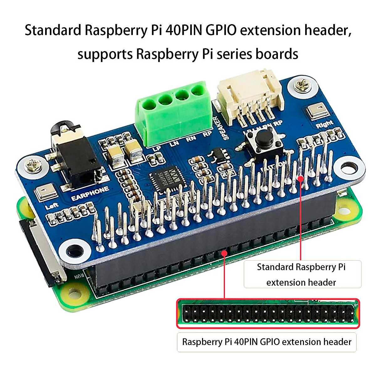 Audio HAT Module for Raspberry Pi 4B/3B+/3B/2B/B+/A+/Zero/Zero W/Pi Zero WH,WM8960 Hi-Fi Sound Card HAT Stereo CODEC, Play/Record