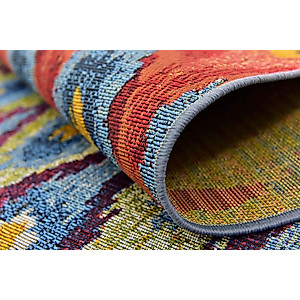 Unique Loom Outdoor Modern Collection Area Rug - Ikat (4' 1" x 6' 1" Rectangle, Multi/ Burgundy)