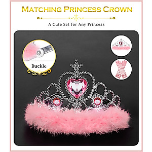 Princess Dress Up Accessories Princess Gloves, BIBUTY 7pcs Dress Up Set for Toddler Girls with Princess Crown, Wand, Gloves, Necklace, Earrings, Bracelet and Ring, Costume Toys for 3-6 yr Little Girls