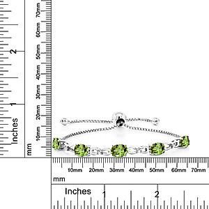 Gem Stone King 925 Sterling Silver Green Peridot and White Lab Grown Diamond Tennis Bracelet For Women (4.52 Cttw, Gemstone August Birthstone, Oval 7x5MM, Fully Adjustable Up to 9 Inch)