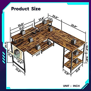Bestier L Shaped Gaming Desk with Led Light 95.2 Inch Computer Corner Desk or 2 Person Long Table with Shelves Monitor Stand and Keyboard Tray for Home Office, Rustic Brown