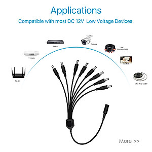 ZOSI DC 1 Female to 8 Male Output Power Splitter Cable Y Adapter For CCTV Accessories Black