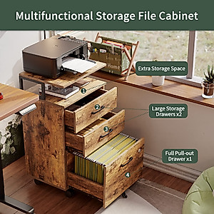 FEZIBO Height Adjustable Desk with 2 Drawers Storage and 3-Drawer Rolling Filing Cabinet
