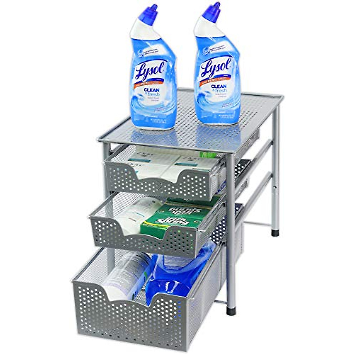 Simple Houseware Stackable 3 Tier Sliding Basket Organizer Drawer, Silver