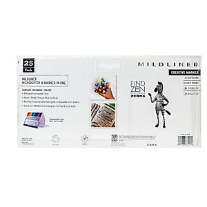 Zebra Pen 78525 Mildliner Double Ended Highlighter Set, Broad and Fine Point Tips, Assorted Ink Colors, 25-Pack