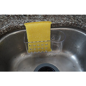 AMUONTY Sponge Holder for Kitchen Sink Suction,Plastic Sink Brush Sponge Caddy Sink Organizer-(5.7" x 2.4" x 3.1"),Clear