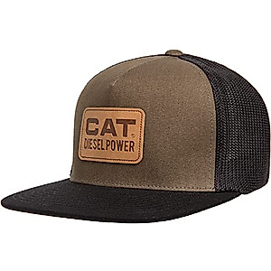 Caterpillar Men's Leather Diesel Power Flat Bill Cap, Army Moss, Large-X-Large