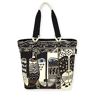 Laurel Burch Wild Cat Black & White Shoulder Tote, 20.5" x 6.5" x 15"