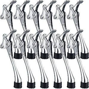12 Pack 6 Inch Door Stoppers Kick Down Door Stopper Hands Free Kick Door Stop Bulk Heavy Duty Metal Door Kickstand Flip Down Door Stops for Bottom of Door with Adjustable Height and Rubber Tip