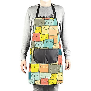 MBMSO Funny Cat Apron with Pockets Cat Kitchen Cooking Chef Baking Apron Cat Lady Gifts for Cat Lover Mom Gifts Kitten Aprons (Funny Cat Apron)
