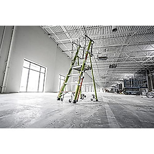 Little Giant Ladders Little Giant Ladder Systems Safety Cage 2.0, M4, 4ft Enclosed Platform, Ladder with Adjustable Outriggers, Fiberglass, Type 1AA, 375 lbs Weight Rating, (19704-146), Hi-viz Green