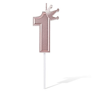 TOYMIS 3inch Crown Number Candle, Birthday Candle Cake Topper 3D Numeral Cake Candles for Birthday Cakes Anniversary Wedding Parties Special Occasion (Rose Gold; 1)