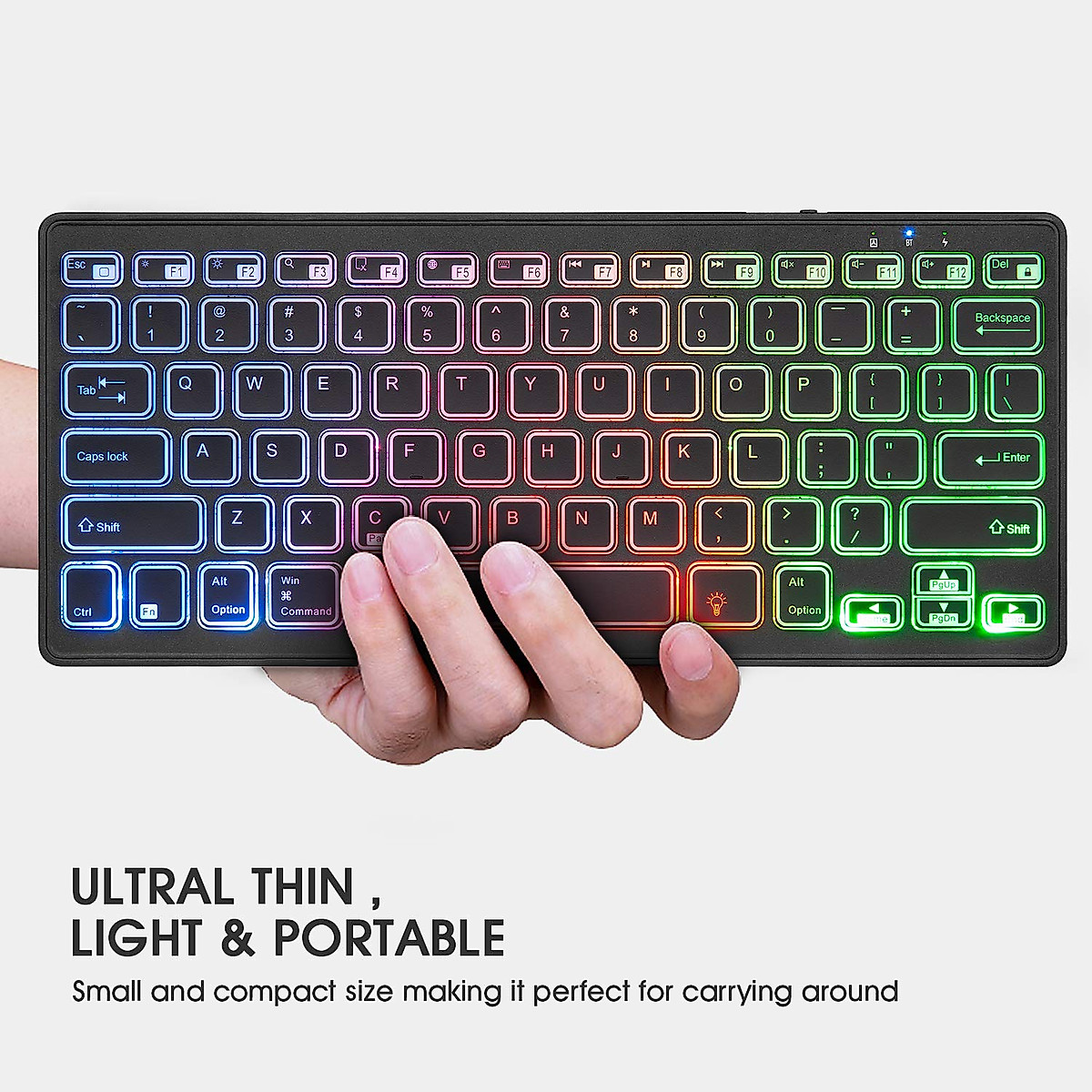 Rii Bluetooth 4.0 Wireless Multiple Color Rainbow LED Backlit Keyboard With Rechargeable Battery For iOS Android and Windows Tablet PC Laptop Notebook MacBook