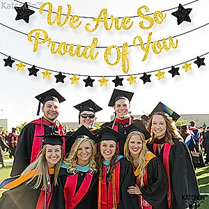 We Are So Proud Of You Banner, Glitter - Big 10 Feet with Star Garland | Graduation Banner, Graduation Decorations 2023 | Black and Gold Graduation Party Decorations 2023 | Congratulations Decorations