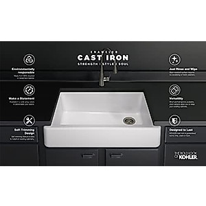 KOHLER K-5827-0 Whitehaven Farmhouse Self-Trimming Undermount Single-Bowl Sink with Tall Apron, White 9.63 x 21.56 x 32.69 inches