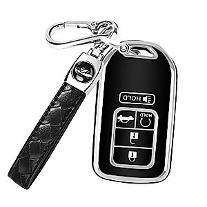 QBUC for Honda Key Fob Cover with Keychain,Car Key Case Shell Protection fit for Honda Accord Civic CRV Pilot Odyssey Smart Remote Key(Black)