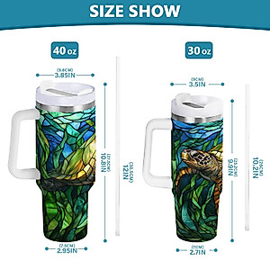 Slewiaeky Tumbler with Handle 40 oz Ocean Turtle Tortoise Travel Mug with Lid and Straw Sea Stainless Steel Vacuum Insulated Water Bottle Cup for Iced Tea Coffee Cold Beverages Cup Holder Friendly