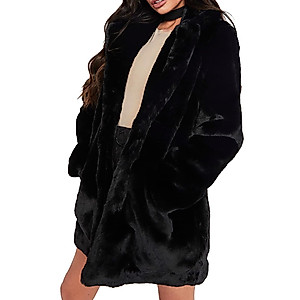 TOPONSKY Furry Jackets Faux Fur Winter Fancy Women Fluffy Fuzzy Cruella Coat Black M