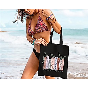 GXVUIS Women Of The Bible Canvas Tote Bag for Women Aesthetic Religious Books Reusable Grocery Shopping Bags Christian Gifts Black