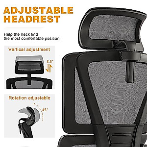 LSSBOUGHT Ergonomic Mesh Office Chair with Lumbar Support Adjustable Footrest Headrest, Mid Back Executive Swivel Desk Chair with Armrest for Home Office Work, Black