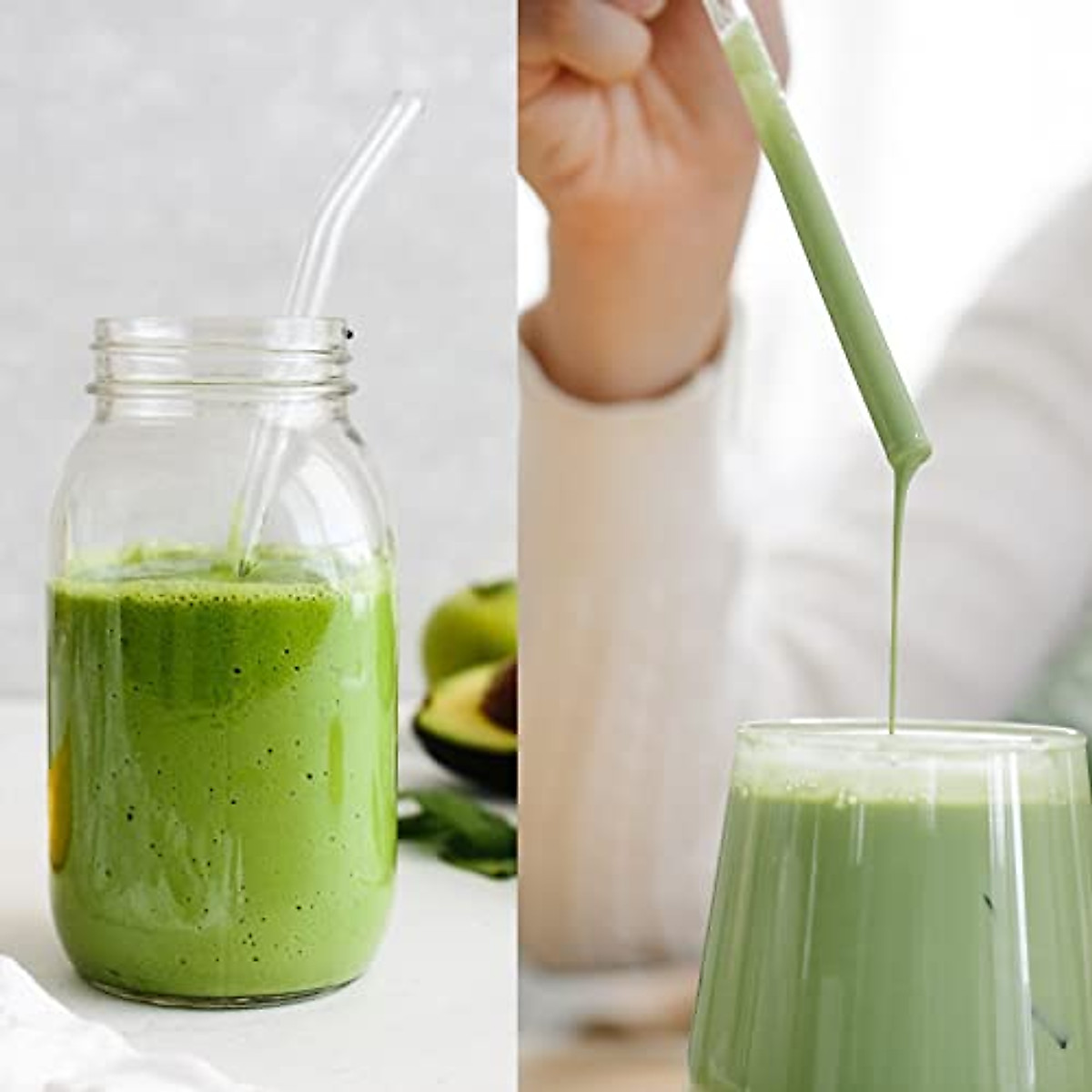 Reusable Glass Straws, Replacement Straws Compatible with 40 oz Stanley Tumbler, 4 pack Wide Straws with Cleaning Brush for Smoothies, Long Straws for Stanley Cup Accesspries, Dishwasher Safe