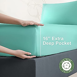 LBRO2M 1000 Thread Count 100% Egyptian Cotton King Size Sheets Set,Breathable Wrinkle Bed Sheet 4 Piece Sets,16 Inches Deep Pocket,Soft Comforterble,Sateen Weave Long Stapl,Lake Green