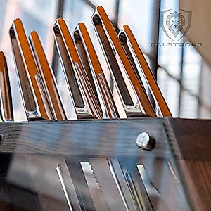 Dalstrong Knife Block Set - 8 Piece - Crusader Series - Forged High-Carbon German Stainless Steel - Manchurian Ash Wood Block Stand - Professional Kitchen Set - Knife Set - NSF Certified