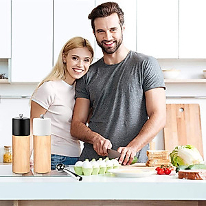 Salt and Pepper Grinder Set | Wooden Salt Grinder Shakers with Adjustable Ceramic Core | Manual Salt and Pepper Mill Refillable for Spice/Sea Salt/Chili/Peppercorn | Pack of 2 (White + Black)