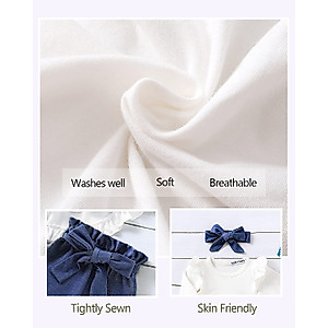 NZRVAWS 12 Months Baby Girls Clothes Infant Outfit 6 Months Toddler Long Sleeve Ruffle White Shirt Tops + Denim Blue Long Pants Fall Winter