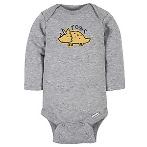 Gerber Baby Boys' 6-Pack Long-Sleeve Onesies Bodysuit, Dinosaur Blue, 12 Months