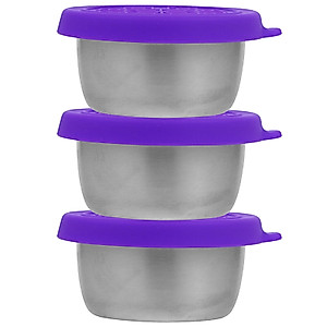 LIFKOME 3pcs Stainless Steel Sauce Cups with Silicone Lids Condiment and Dipping Sauce Cups Salad Dressing Container To Go For Lunch Boxes Picnics