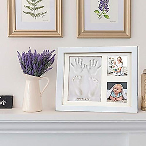Co Little Baby Handprint & Footprint Kit (Date & Name Stamp) Clay Hand Print Picture Frame for Newborn - Best New Mom Gift - Foot Impression Photo Keepsake for Girl & Boy - White Feet Imprint Mold