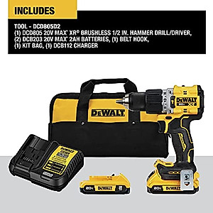 DEWALT 20V MAX* XR® Brushless Cordless 1/2 in. Hammer Drill/Driver Kit (DCD805D2), Yellow