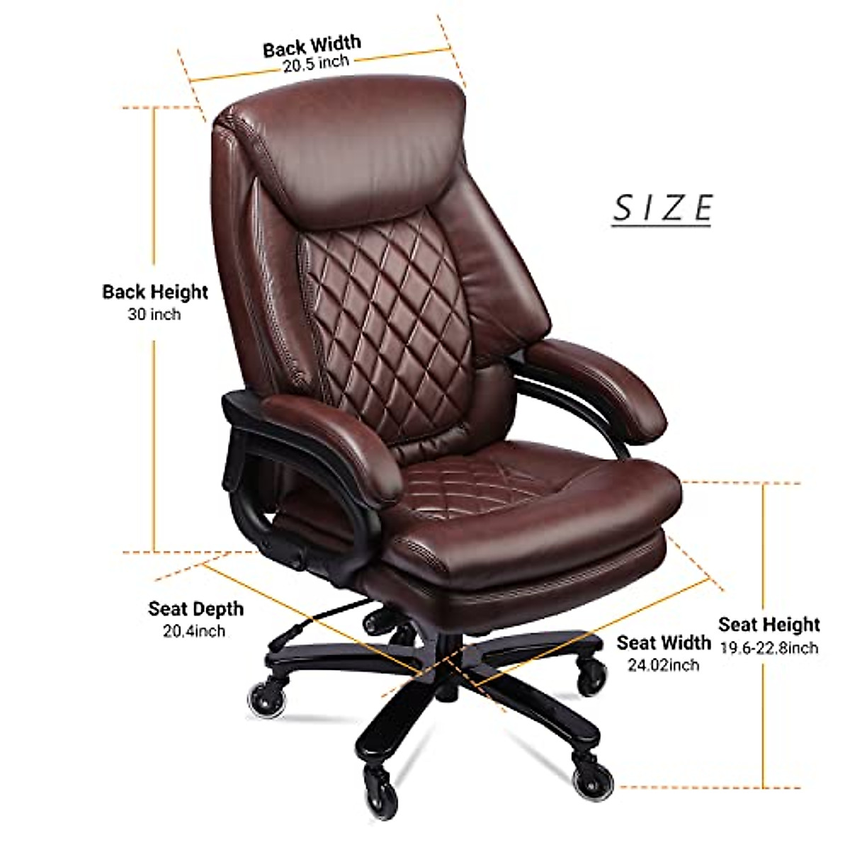 400lbs Big and Tall Office Chair Wide Spring Seat Executive Office Chair Back Support Home Office Desk Chair for Heavy People Computer PU Leather Chair with Heavy Duty Casters 360 Swivel Chair (Brown)