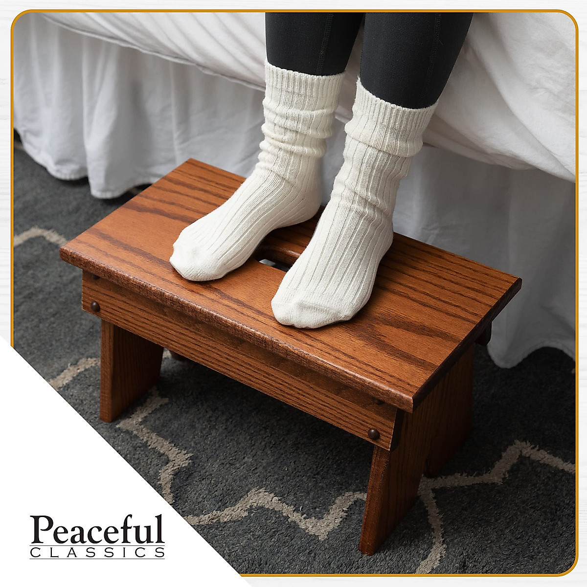 Peaceful Classics Step Stool - Amish Handmade Kids Step Stool - Bathroom, Bedroom, Living Room Or Kitchen Step Stool for Adults - Multipurpose Foot Stool Made of Solid Oak (9" High, Harvest)