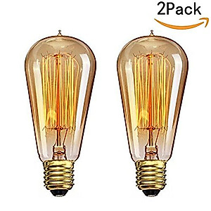 CTKcom Vintage Edison Light Bulbs(2 Pack)- 40W ST58 Vintage Squirrel Cage Filament E26/E27 Base,Antique Incandescent Bulb,Vintage Teardrop Top Lamps for Home Light Fixtures E26/E27 110V-130V