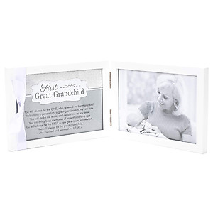 The Grandparent Gift Co. First Great - Grandchild Picture Frame- White Double Hinged Tabletop Photo Frame Holds 4"x6" Pictures or Ultrasounds- Includes Beautiful Sentiment/Poem