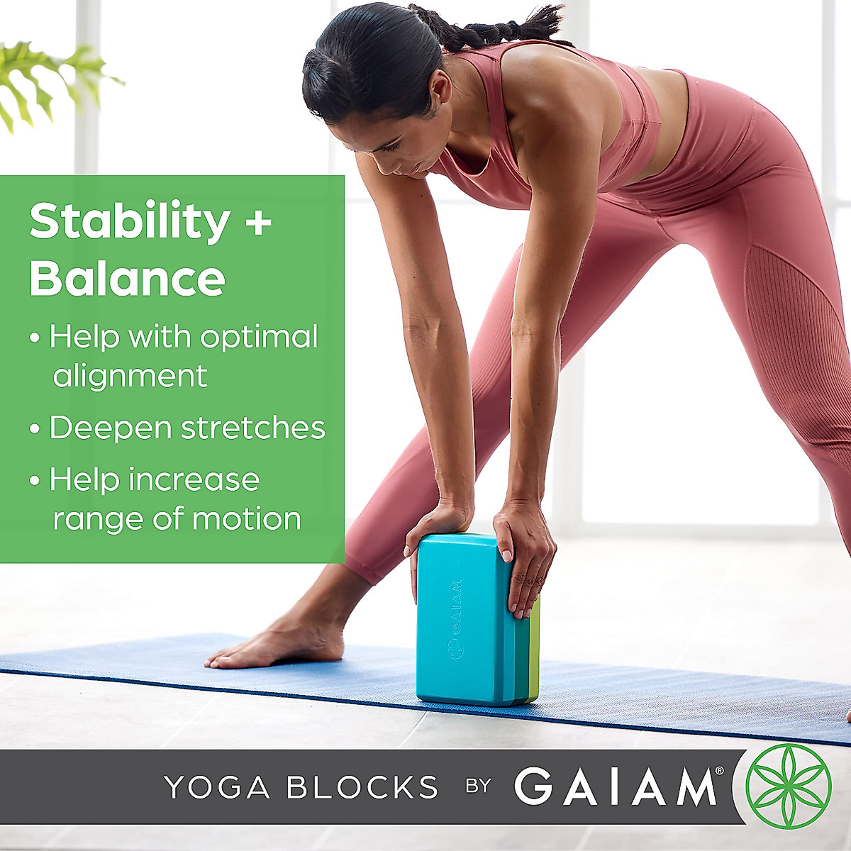 Gaiam Yoga Block - Supportive Latex-Free Eva Foam - Soft Non-Slip Surface with Beveled Edges for Yoga, Pilates, Meditation - Yoga Accessories for Stability, Balance, Deepen Stretches (Cool Mint)