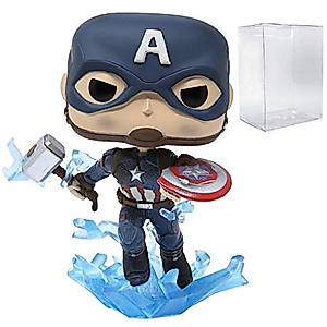 POP Marvel: Avengers Endgame - Captain America with Broken Shield & Mjoinir Funko Vinyl Figure (Bundled with Compatible Box Protector Case), Multicolor, 3.75 inches