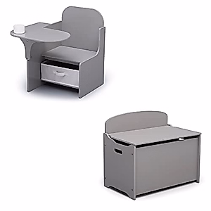 Delta Children MySize Chair Desk with Storage Bin + MySize Deluxe Toy Box, Grey (Bundle)