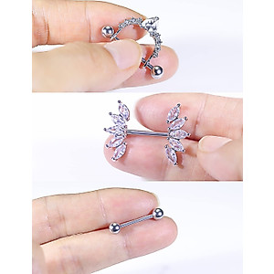 Heienngy Piercing Kit Nipple jewelry kit 14G Surgical Stainless Steel Nipple/Tongue Piercing Jewelry Set 14 Gauge Piercing Needles CZ Silver Black Nipple tongue Ring for Women men Body Piercing Kits