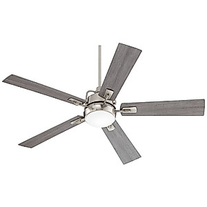 Casa Vieja 60" Lemans Modern Industrial Indoor Ceiling Fan with Dimmable LED Light Remote Control Brushed Nickel Gray Oak Opal Etched Glass for Living Kitchen Bedroom Family Dining Room