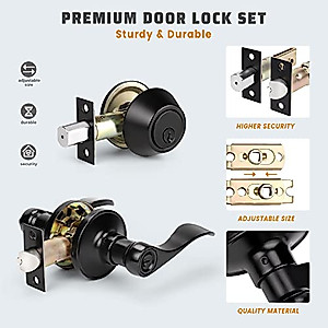 KNOBWELL 1 Pack Keyed Alike Entrance Door Lever Door Handle Exterior Door Lock Set with Single Cylinder Deadbolt Reversible for Right and Left Handing Doors